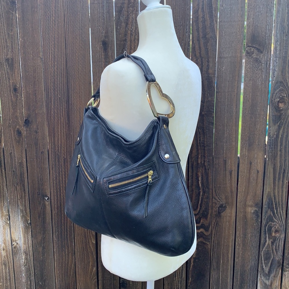 Felix Rey Black Leather Shoulder Bag Gold Heart - Gem